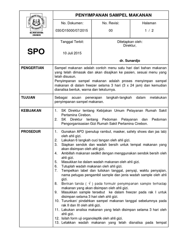 030 Penyimpanan Sampel Makanan | PDF