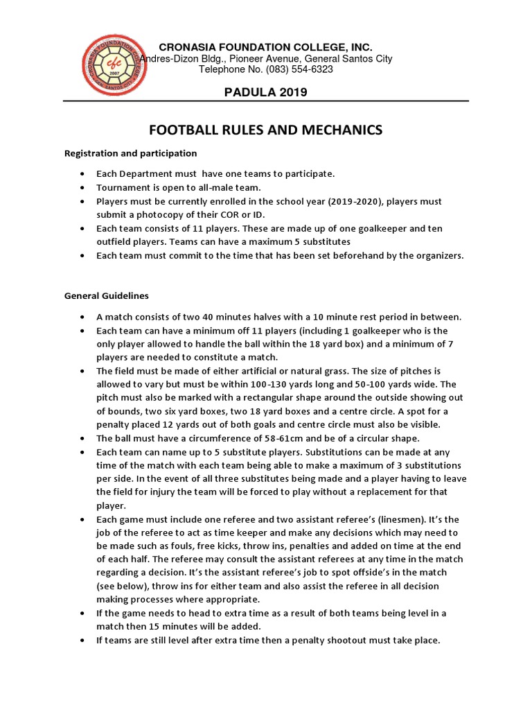 Football Rules and Mechanics | PDF | Referee | Team Sports