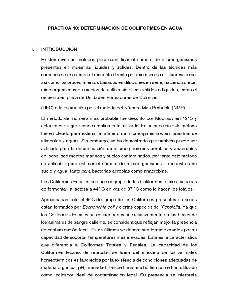 Determinación de Coliformes en Agua | PDF | Microbiología | Biología
