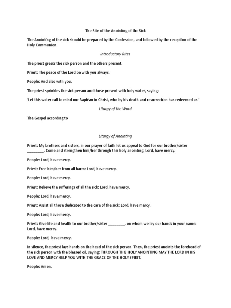 The Rite of The Anointing of The Sick | PDF | Social Events | Organized ...
