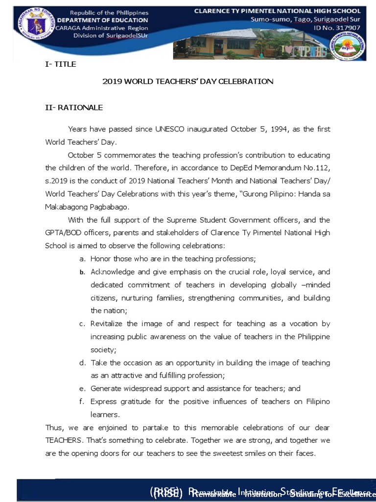 Activity Design World Teachers' Day | PDF | Learning | Behavior ...