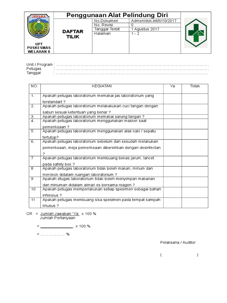 Daftar Tilik Penggunaan APD | PDF