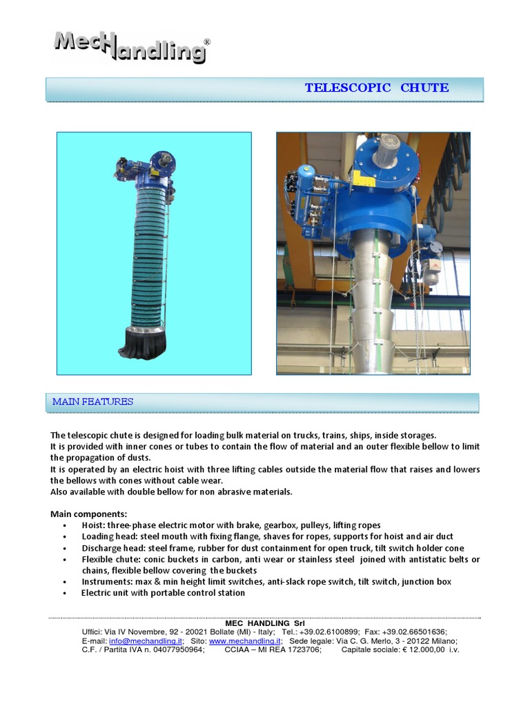Telescopic Chute Design and Features | PDF | Carbon | Manufactured Goods