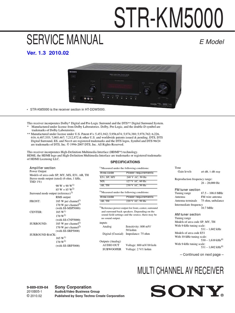 Service Manual (STR-KM5000) PDF | PDF | Hdmi | Hertz