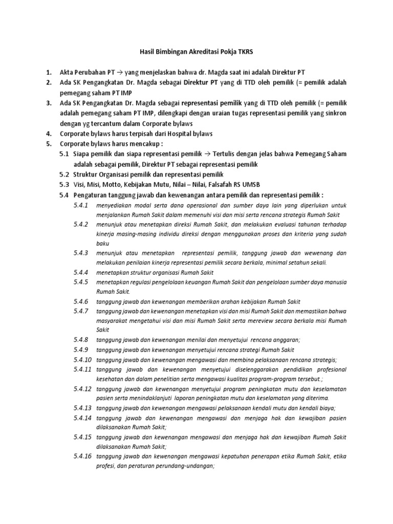 Hasil Bimbingan Akreditasi Pokja TKRS | PDF