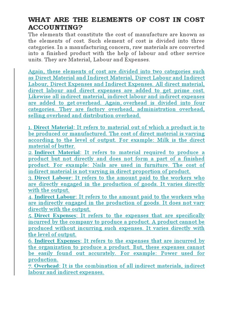Elements of Cost in Accounting | PDF | Expense | Cost