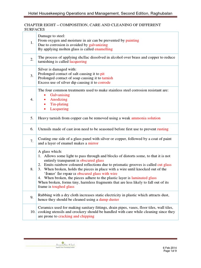 580 137 8 To 12 Flashcards Hotel Houssekeeping Raghubalan 2e | PDF ...
