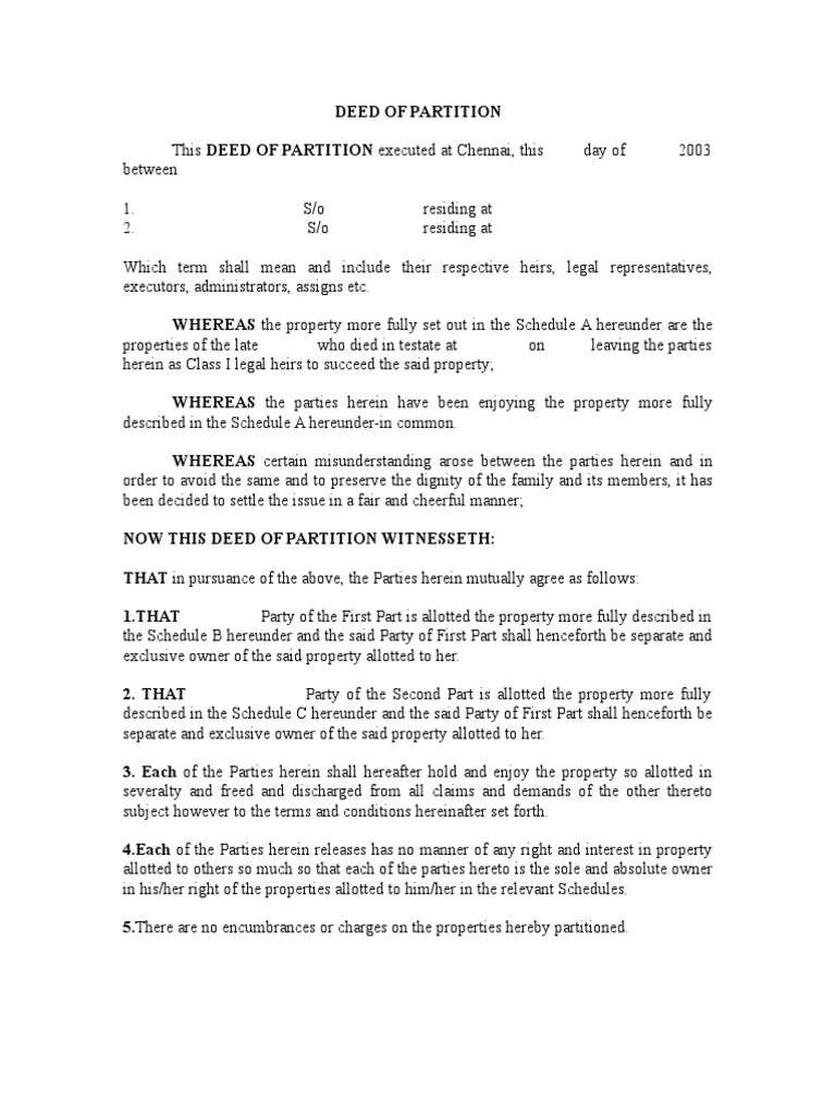 Deed of Partition-Sample | PDF | Urban | Property