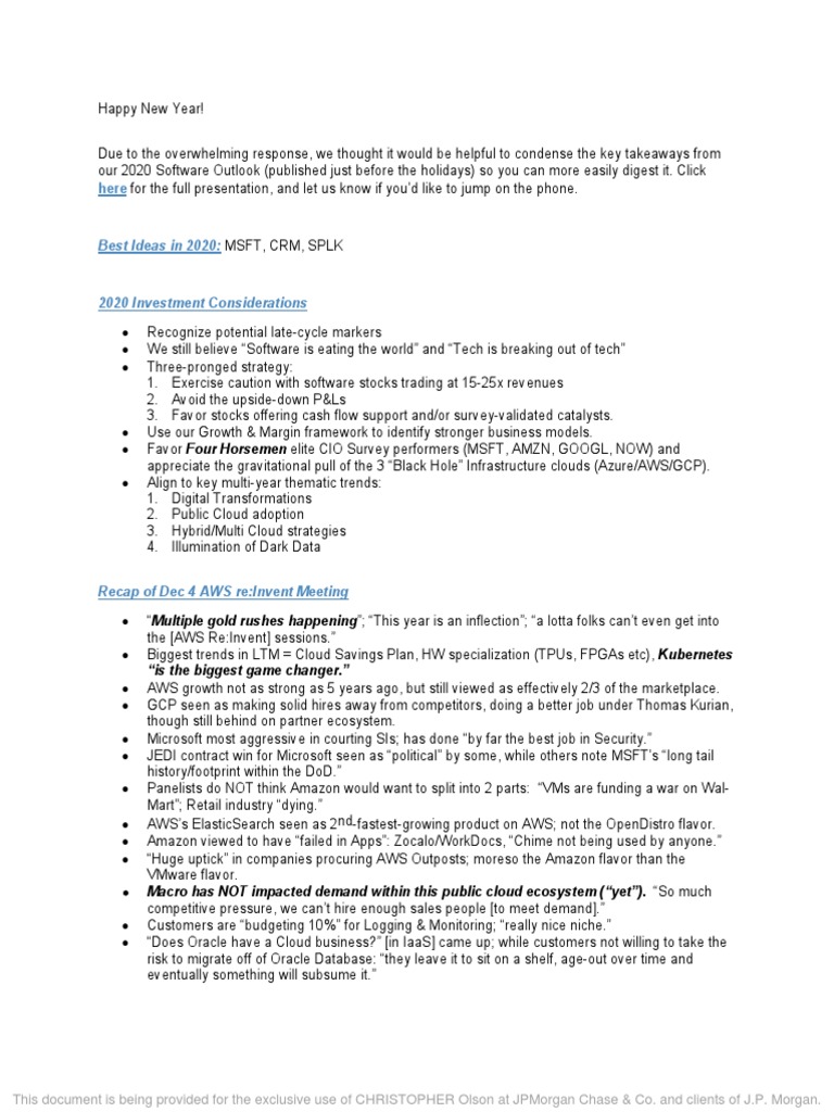 JPM Software Outlook Summary | PDF | Jp Morgan Chase | Financial Analyst
