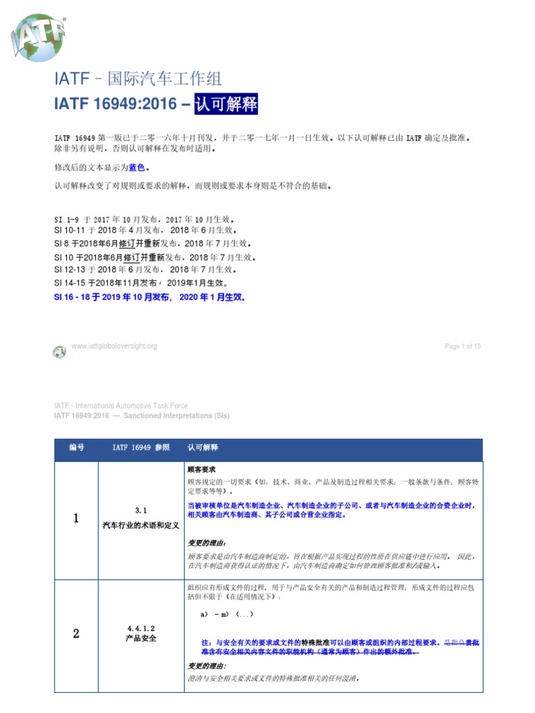 IATF 16949 SIs - Oct 2019 - CN | PDF