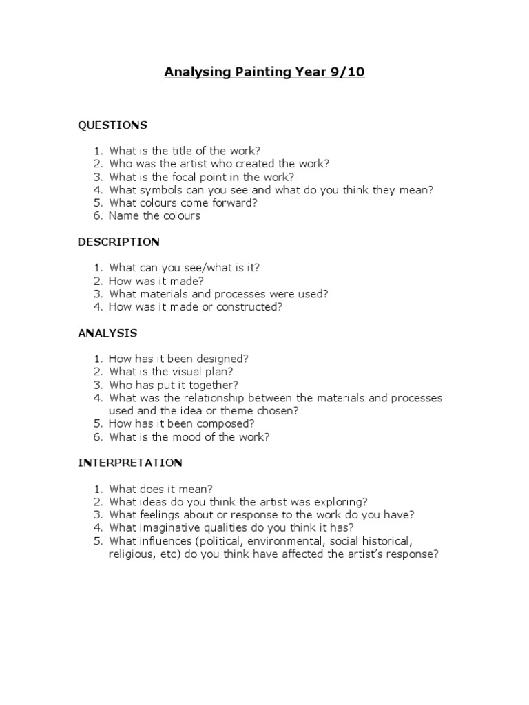 Year 9/10 Painting Analysis Guide | PDF