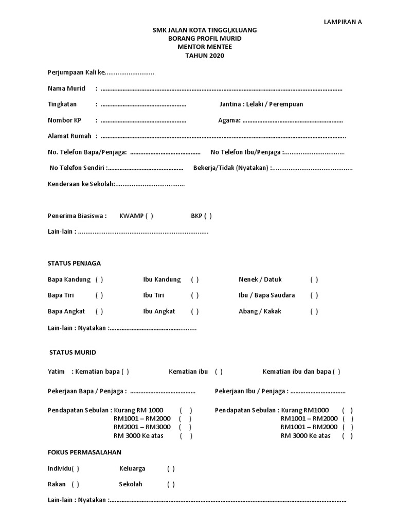 Borang Profil Murid | PDF