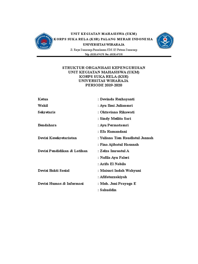 Organizational Structure of the Student Activity Unit (UKM) Corps Volunteer (KSR) University ...