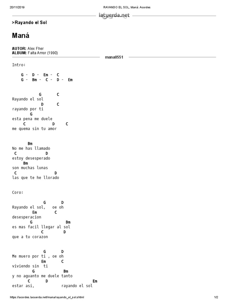 Acordes de "Rayando el Sol" - Maná | PDF