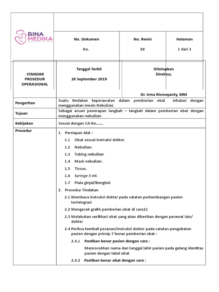 Standar Prosedur Operasional Pemberian Obat Inhalasi Menggunakan Alat ...