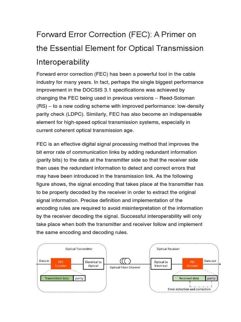 Forward Error Correction Fec A Primer On The Essential Element For Optical Transmission