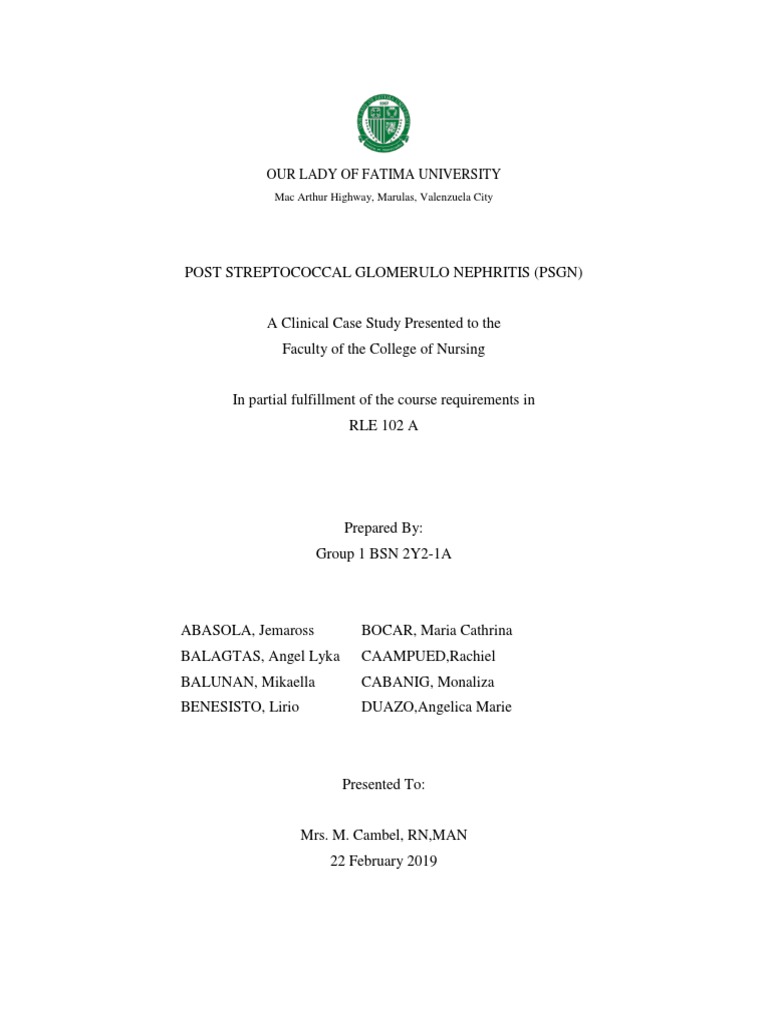 (Olfu) Pediatrics Case Study: Post Streptococcal Glomerulo Nephritis ...