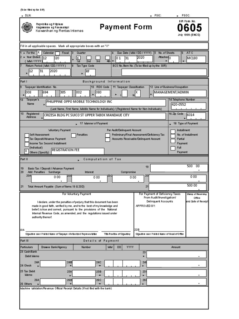 Bir Form 0605 | PDF | Gasoline | Payments