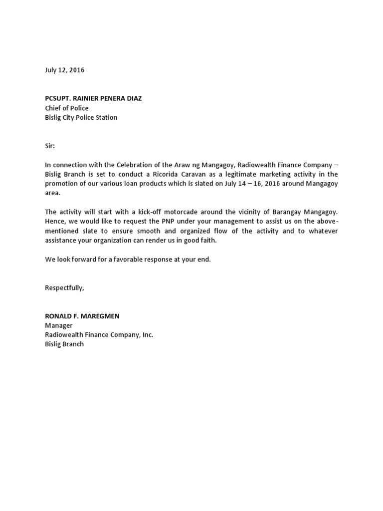 Letter Request Motorcade | PDF