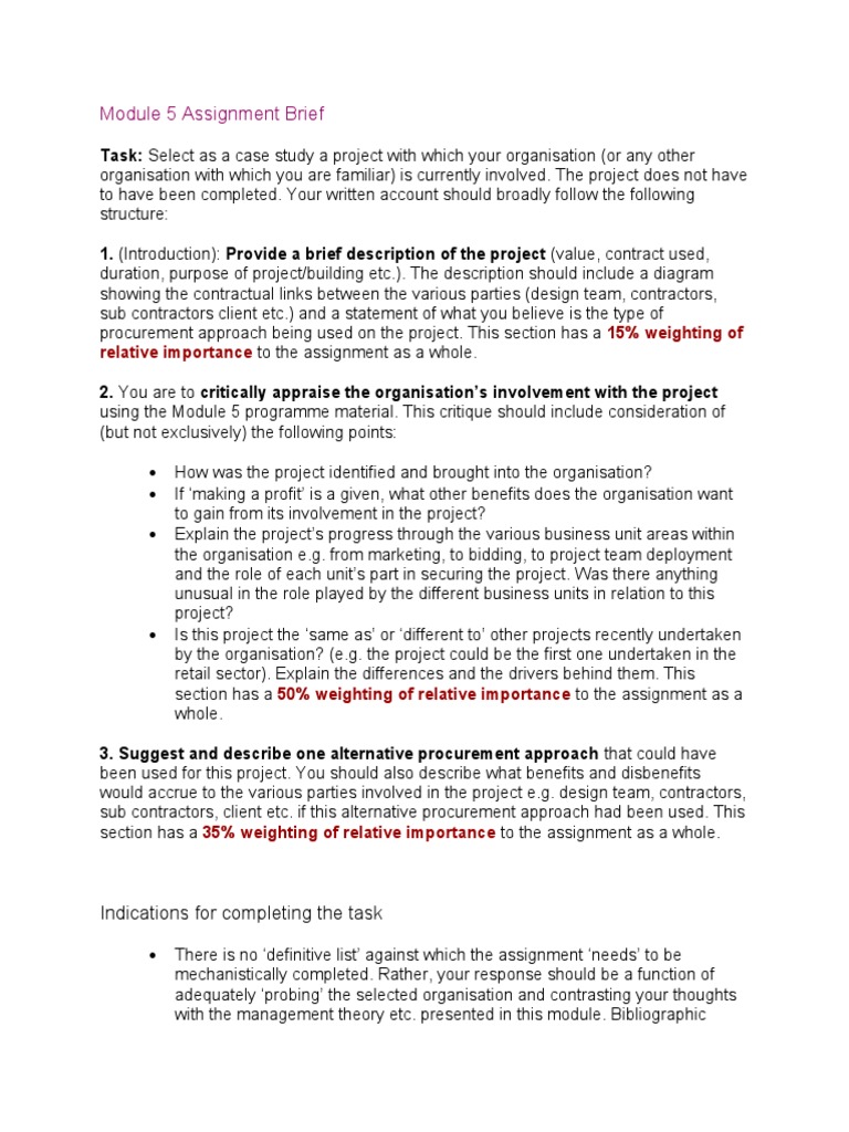 Module 5 Assignment Brief | PDF | Procurement | Essays