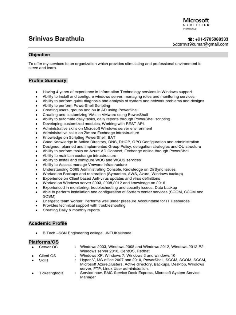 Srinivas Barathula CV | PDF | Active Directory | Microsoft Windows