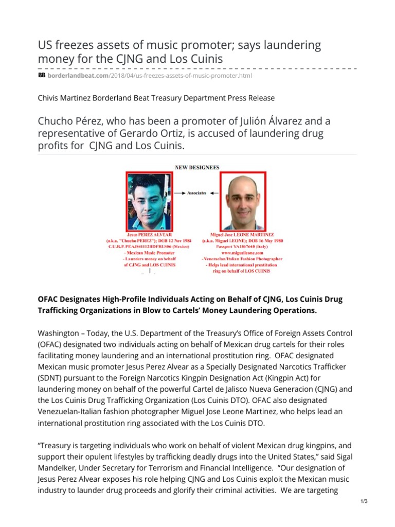 US Freezes Assets of Music Promoter Says Laundering Money For The CJNG ...