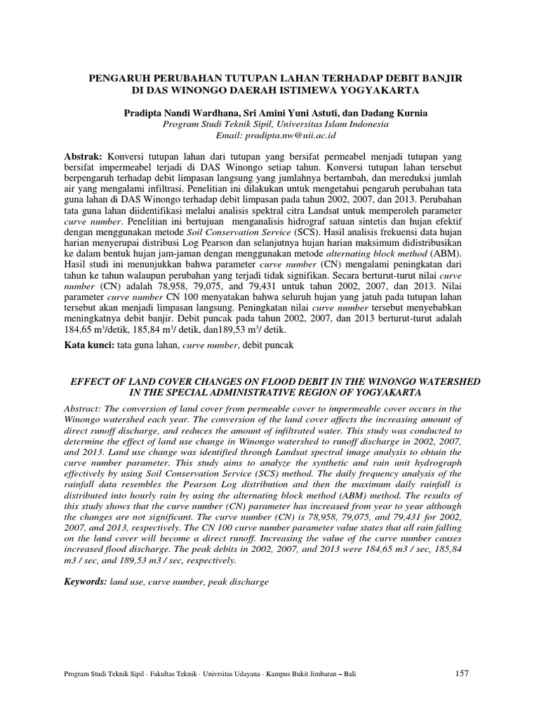 Pengaruh Perubahan Tutupan Lahan Terhadap Debit Banjir Di Das Winongo ...