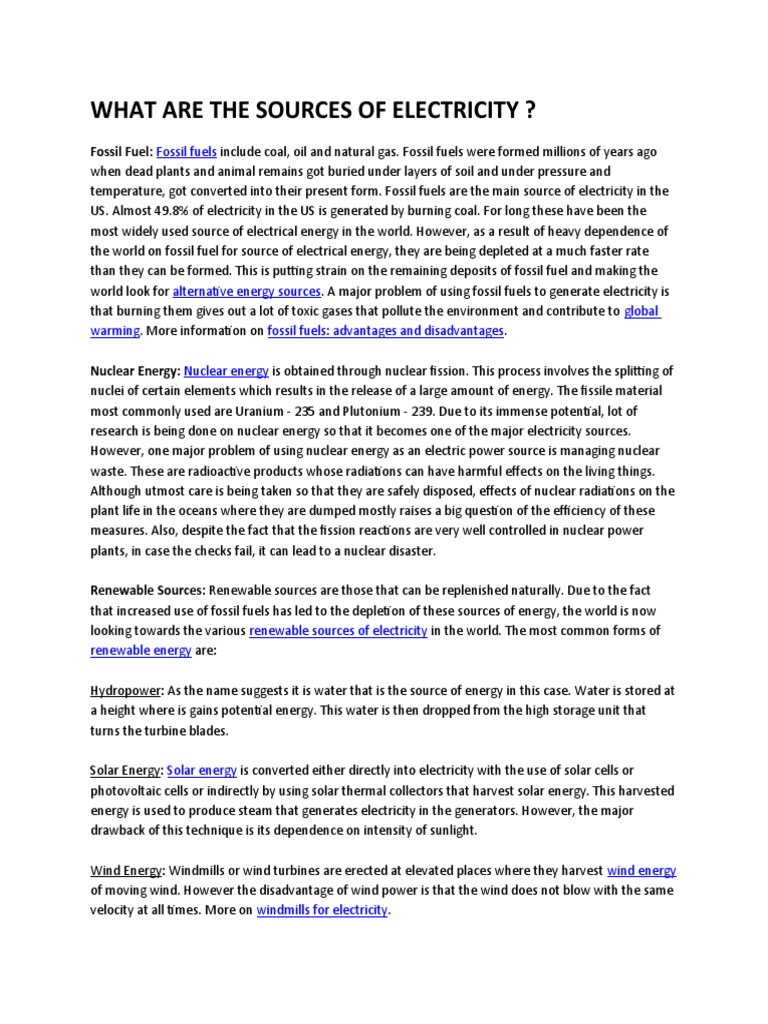 What Are The Sources of Electricity | PDF | Fuels | Renewable Energy