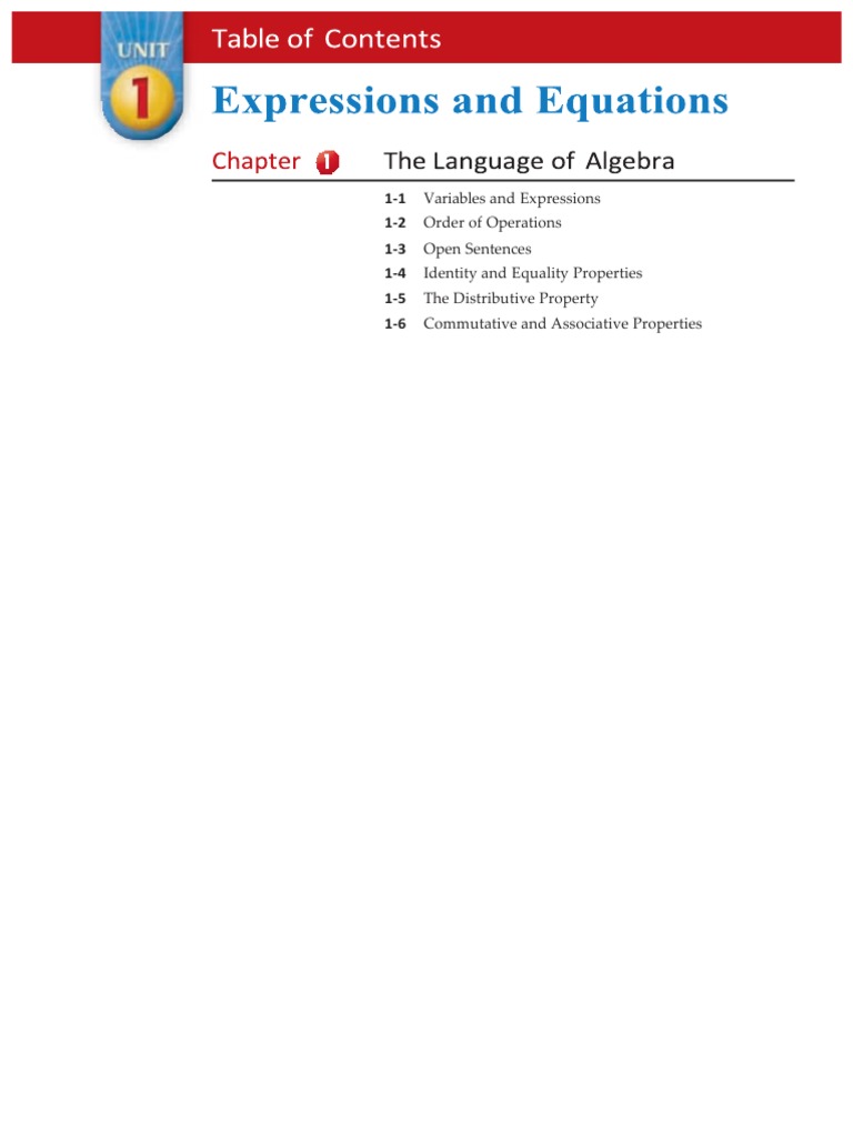 Math 1 Unit 1 Chaoter 1 The Language of Algebra | PDF | Exponentiation | Equations