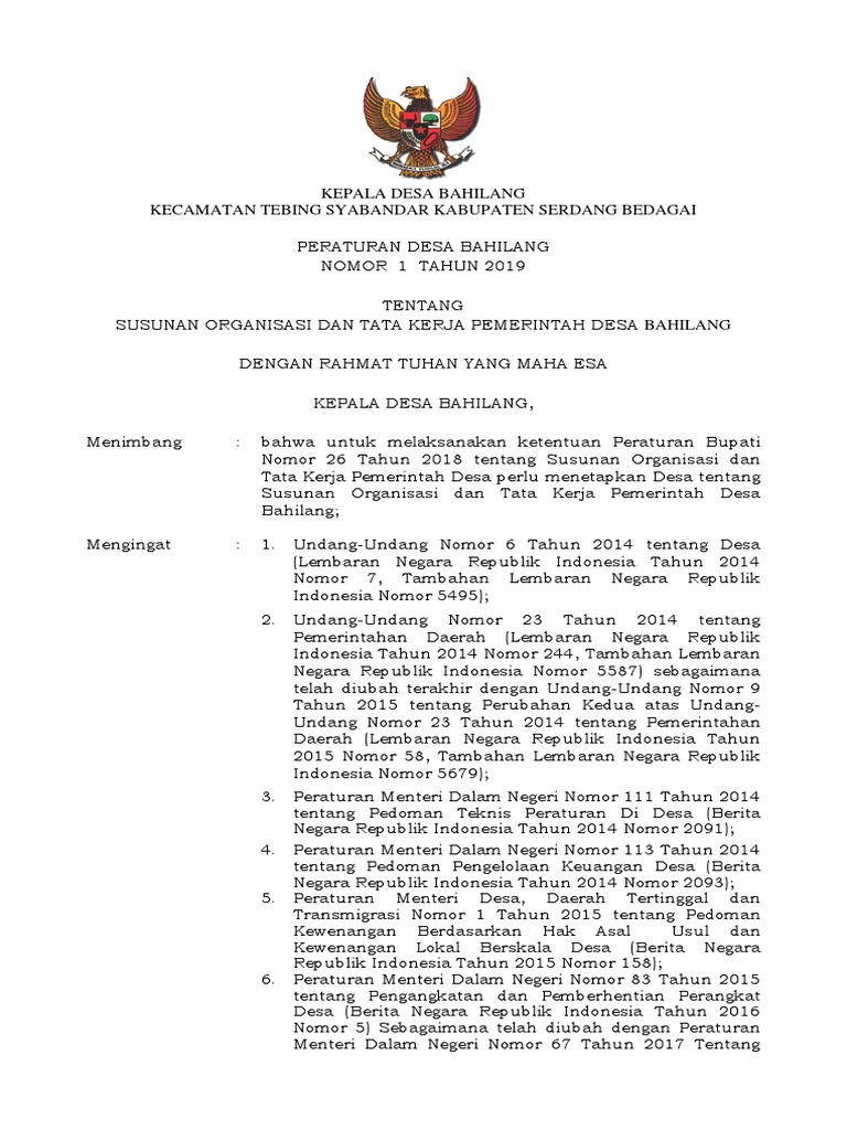 Contoh Perdes SOTK 2019 | PDF