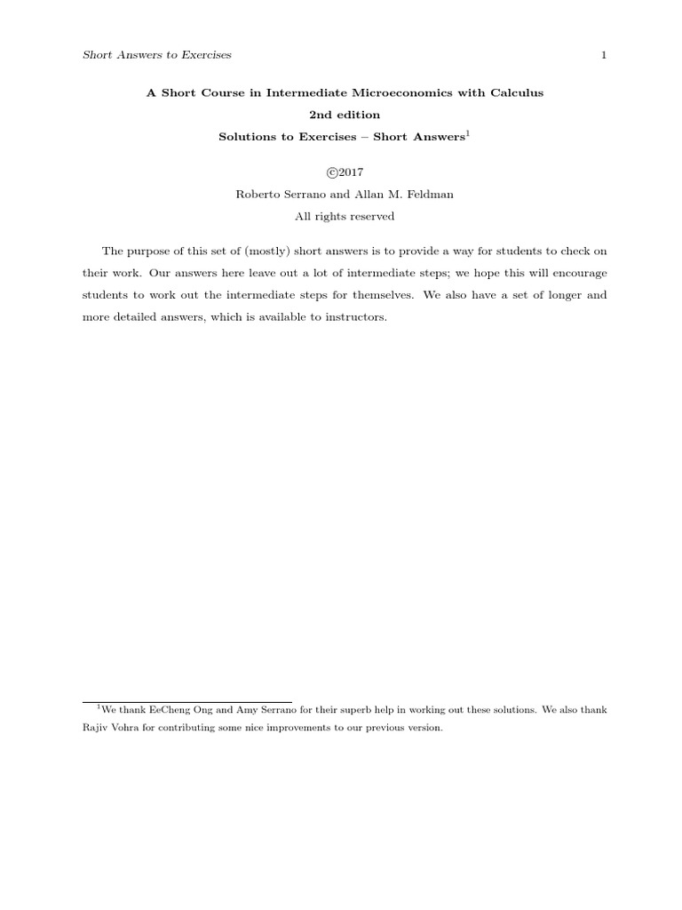 Solutions To Microeconomics by Serrano | PDF | Economic Surplus | Long ...