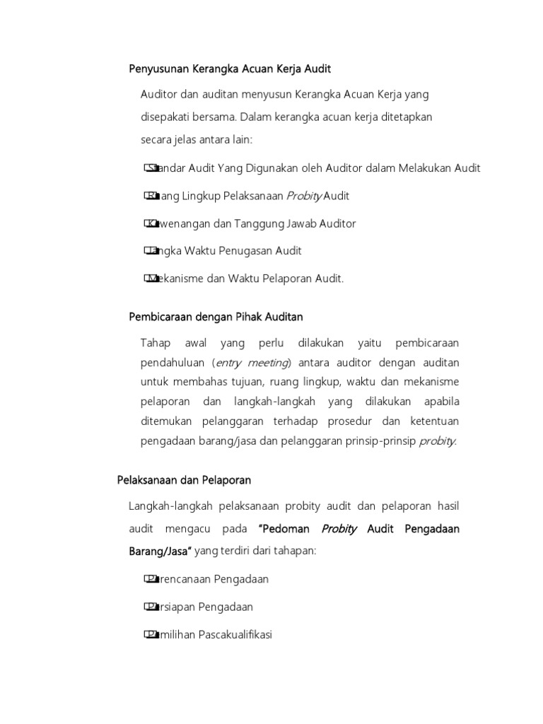 Penyusunan Kerangka Acuan Kerja Audit | PDF
