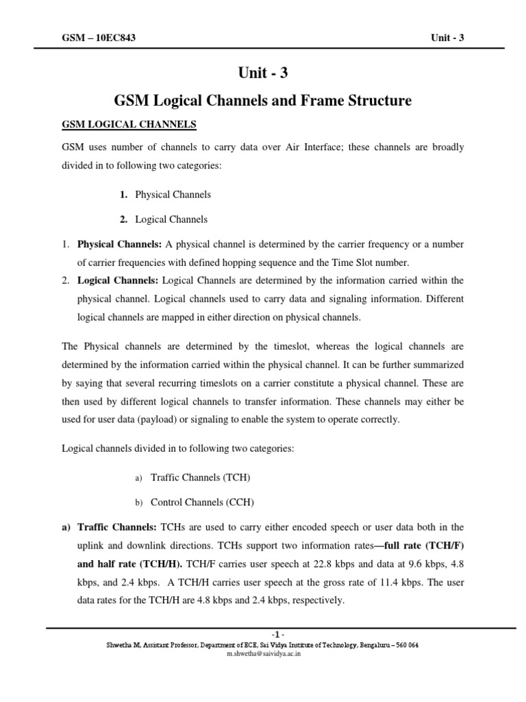 UNIT - 3 - GSM Logical Channels and Frame Structure PDF | PDF | Radio ...