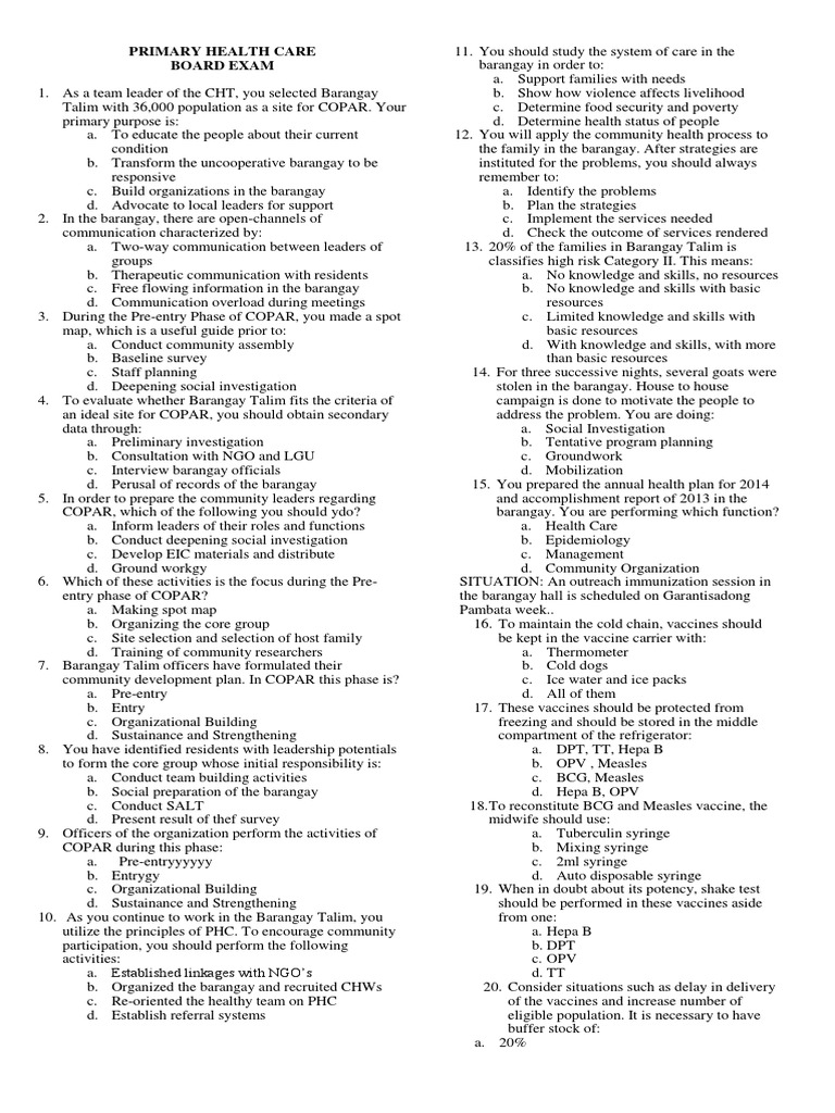 Primary Health Care Exam Mika | PDF | Drinking Water | Sanitation