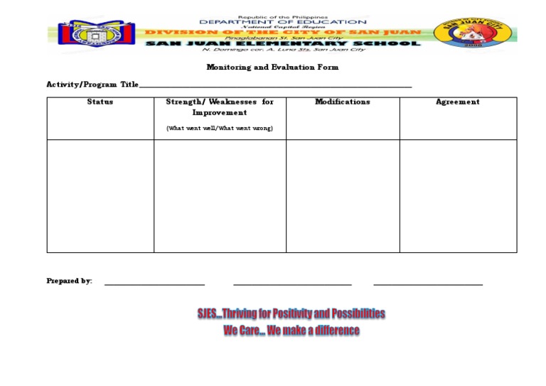 Monitoring and Evaluation Form Template | PDF