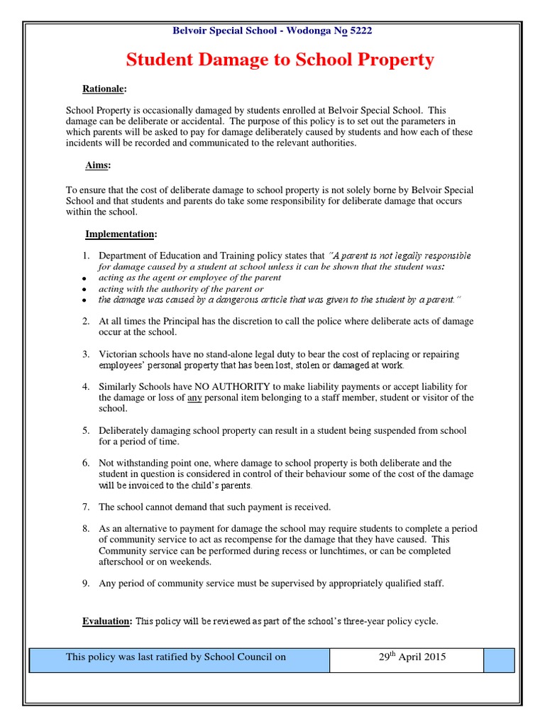 Student Responsibility for Property Damage | PDF | Private Law | Justice
