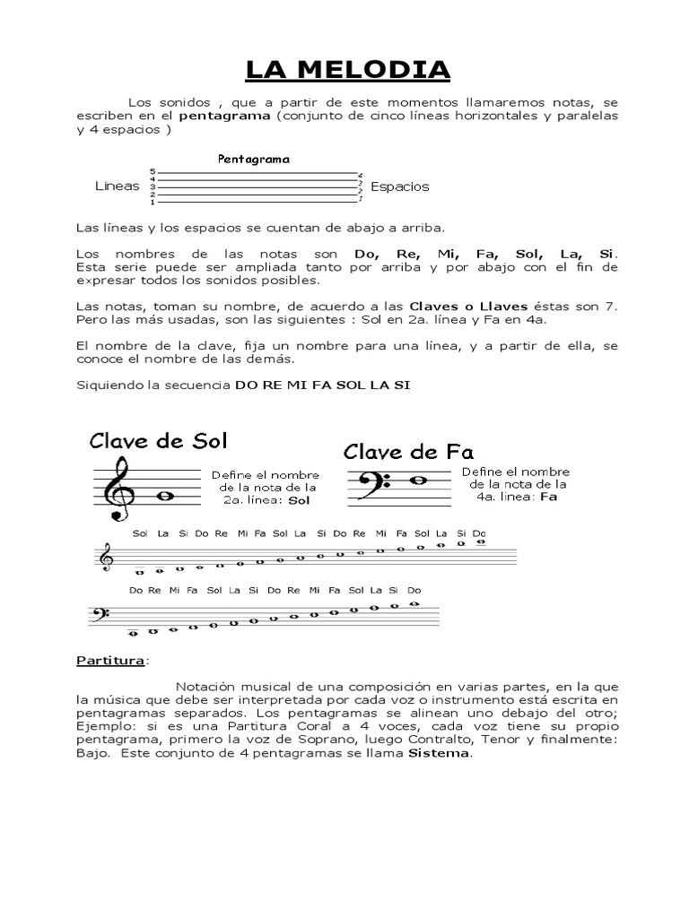 Nombres y Notación de Notas Musicales | PDF | Escala (música) | Clave
