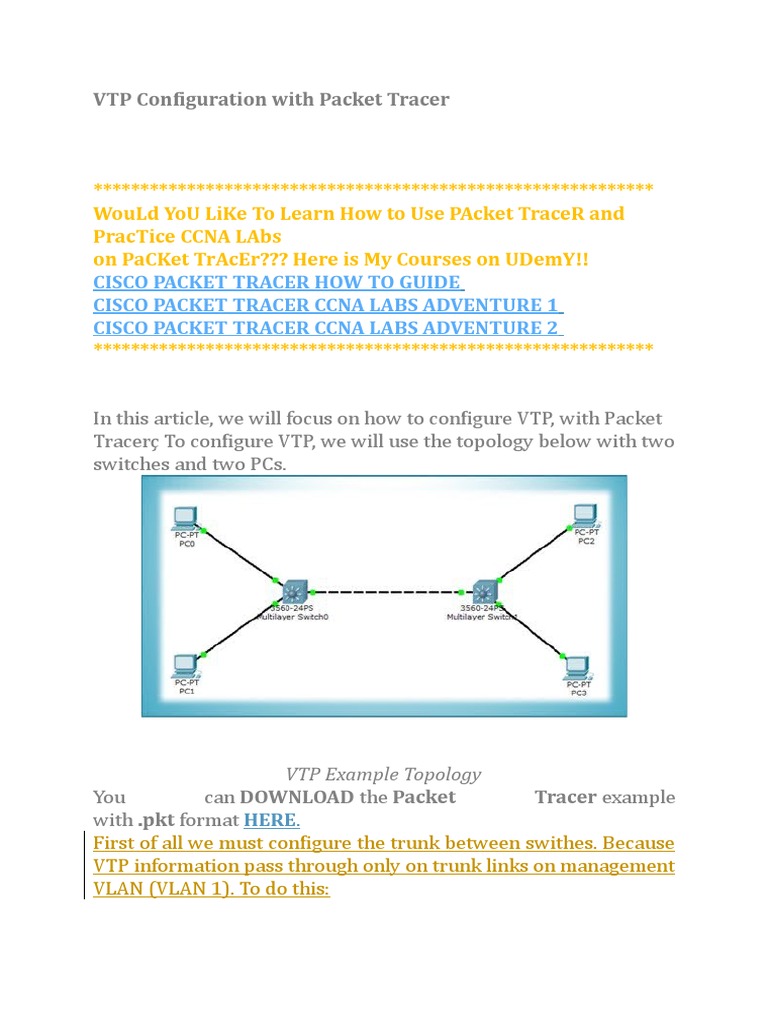 VTP Configuration With Packet Tracer | Download Free PDF | Network Switch | Internet Standards