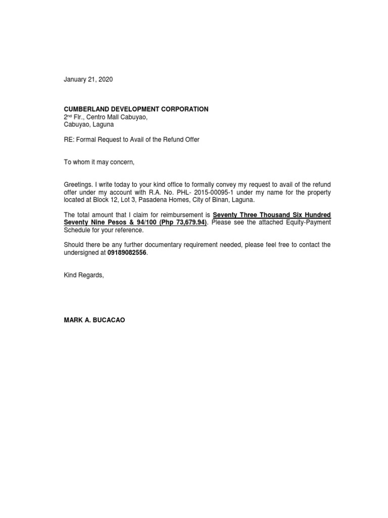 MAC - Refund Letter | PDF | Finance & Money Management | Law