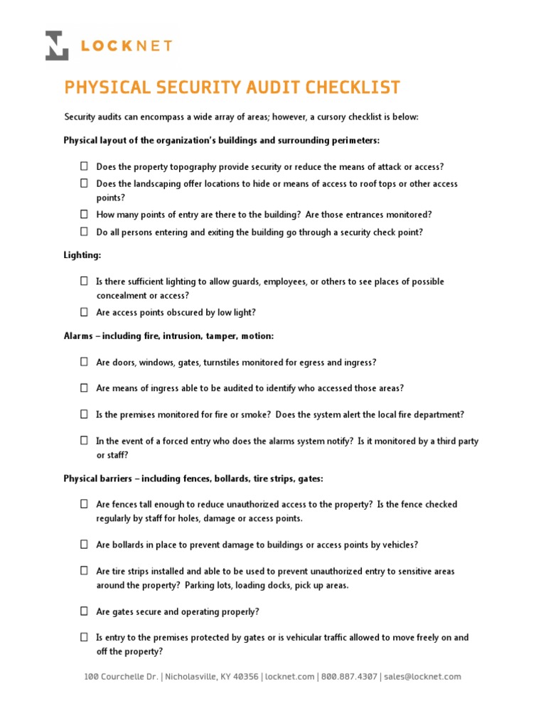 Physical Security Audit Checklist PDF | PDF | Security Engineering ...