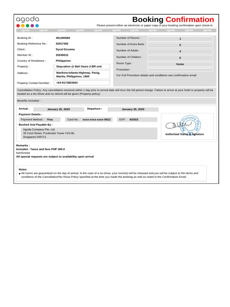 Confirmation For Booking ID # 481290568 PDF | PDF | Service Industries ...