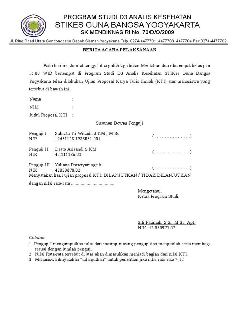 BAP & Lembar Penilaian Proposal KTI | PDF