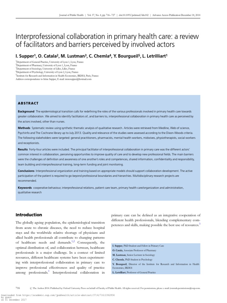 Interprofessional Collaboration in Primary Health Care | PDF | Health ...