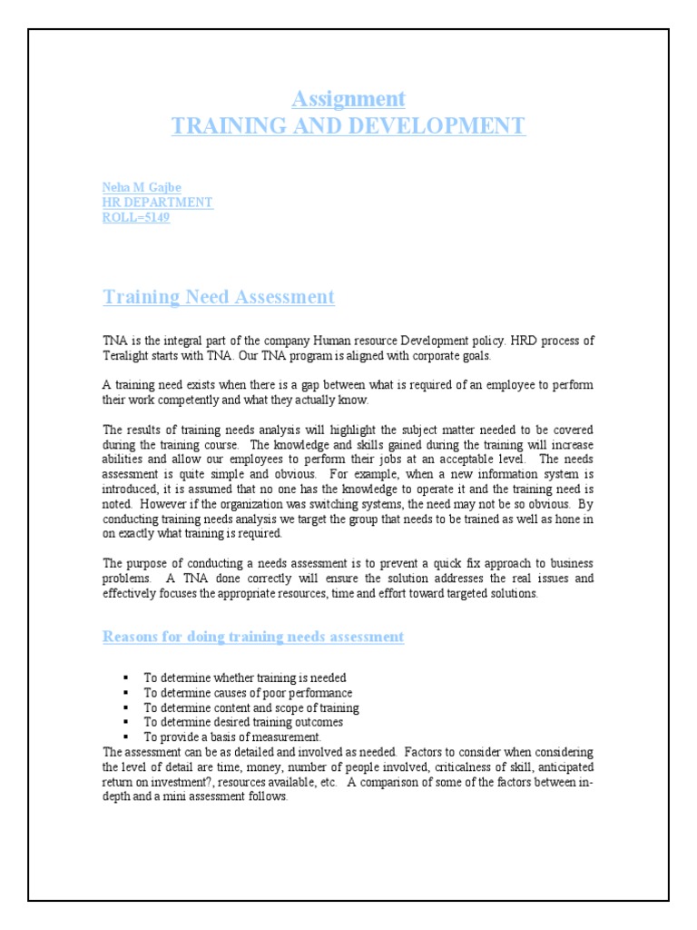 TNA Process for Employee Development | PDF | Needs Assessment ...