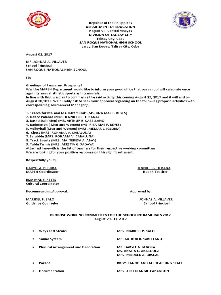 Letter For Intramurals 1 | PDF | Athletic Sports | Leisure