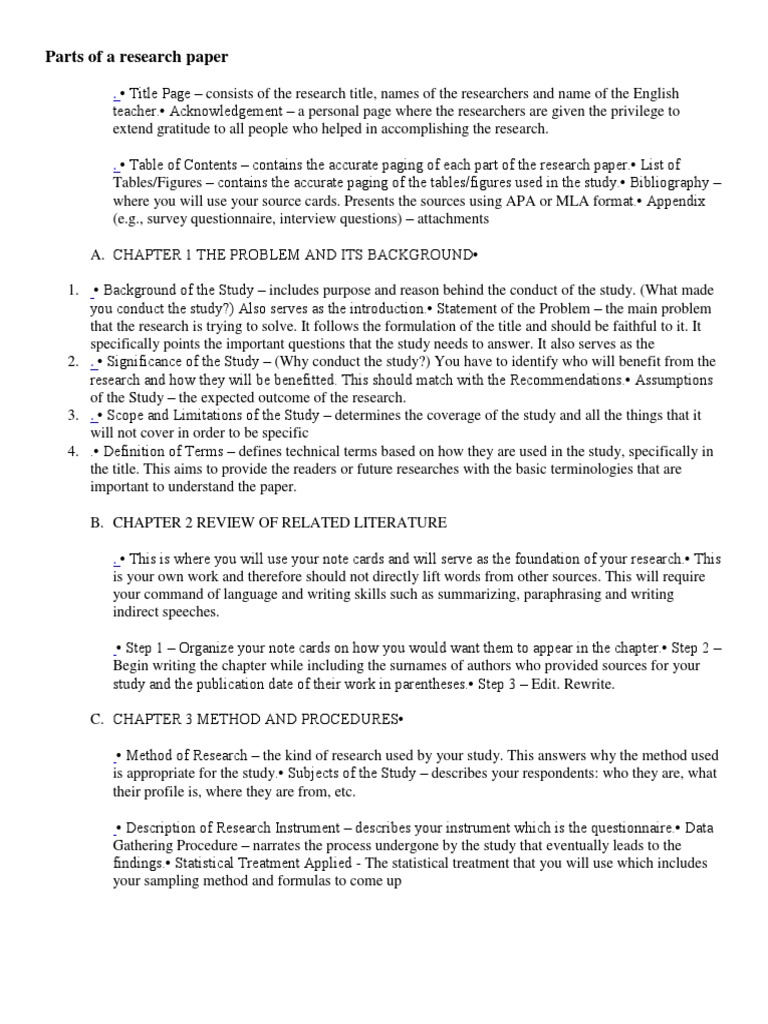 Parts of A Research Paper | PDF | Statistics | Research Methods