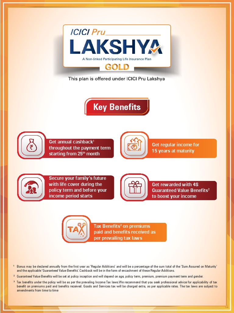4906-ICICI Pru-Lakshya-Gold Plan-One Pager-27Dec | PDF | Insurance ...