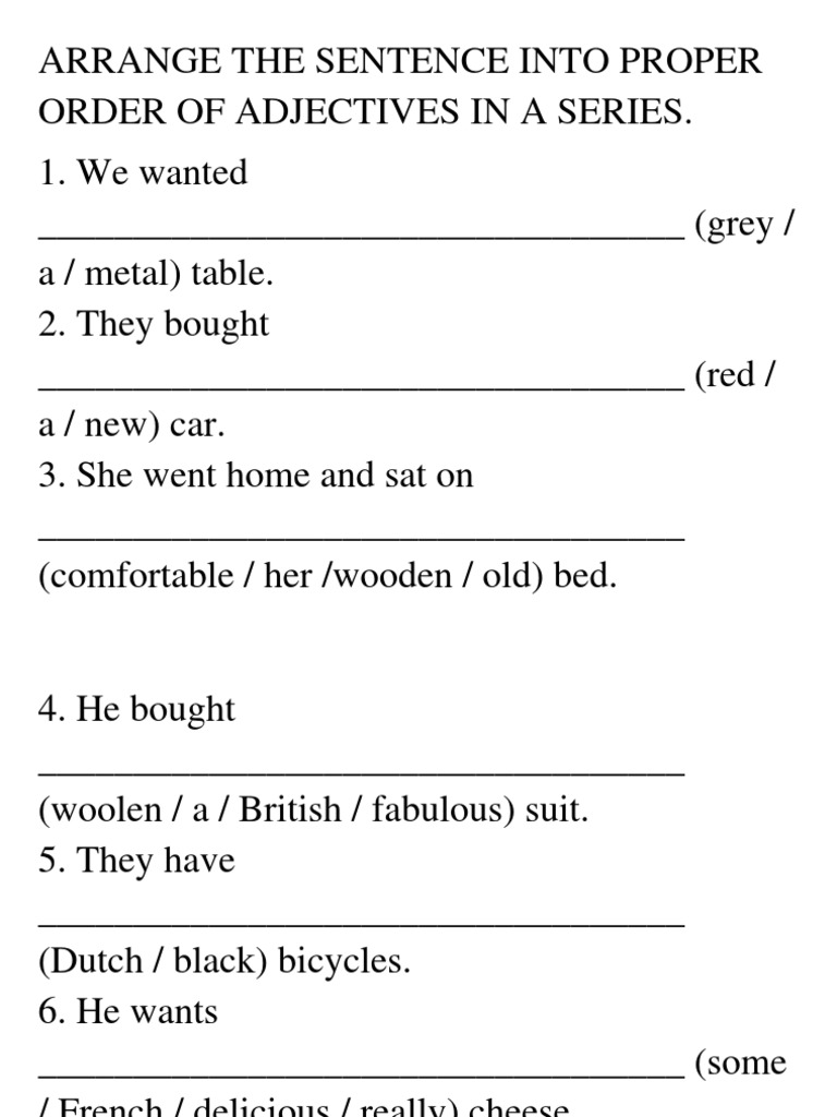 Arrange The Sentence Into Proper Order of Adjectives in A Series | PDF