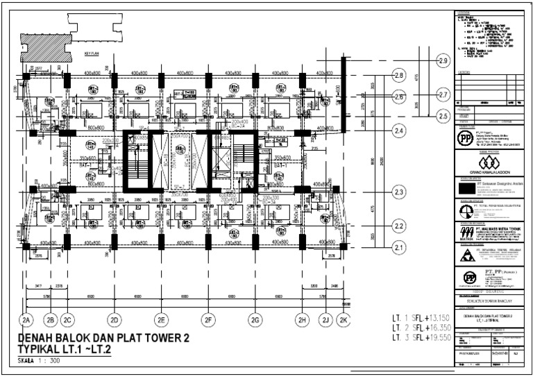 (Denah Balok & Plat Lantai 1 & 2) - Balok & Pelat PDF | PDF
