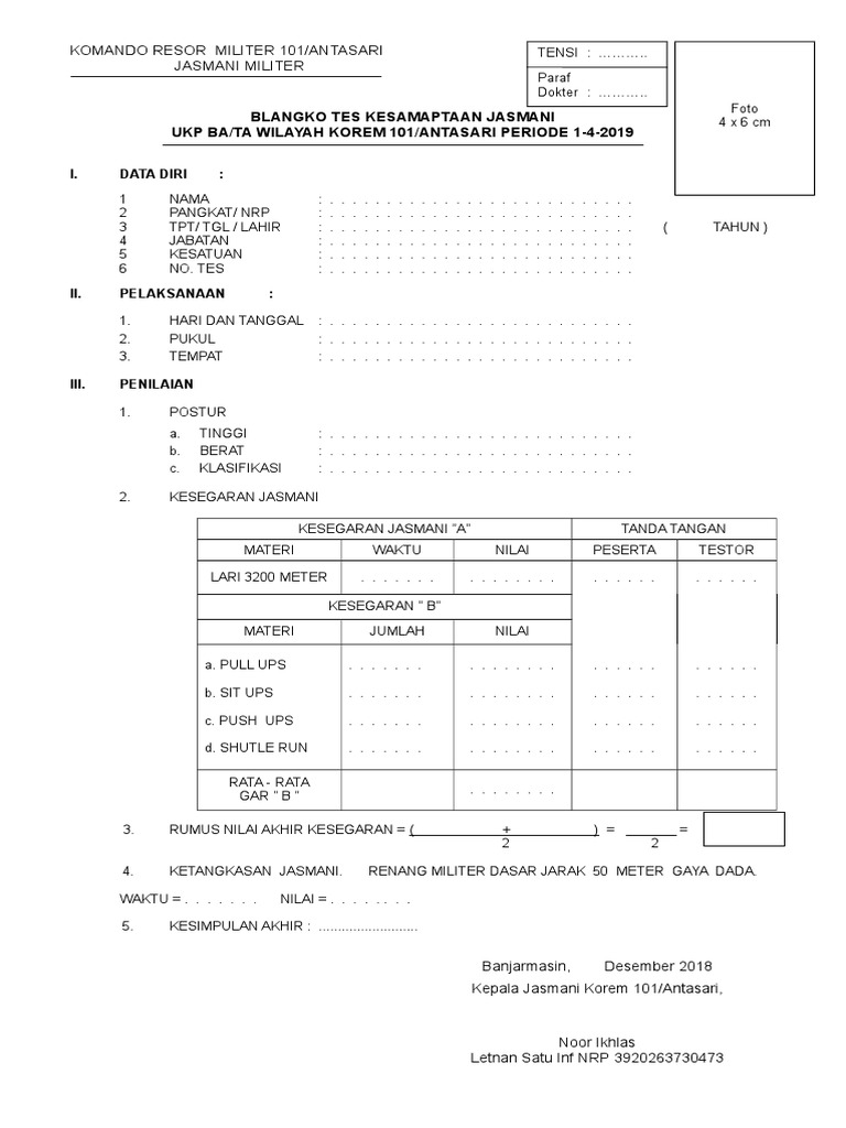 Blangko Penilaian Garjas TNI AD 2024 | PDF